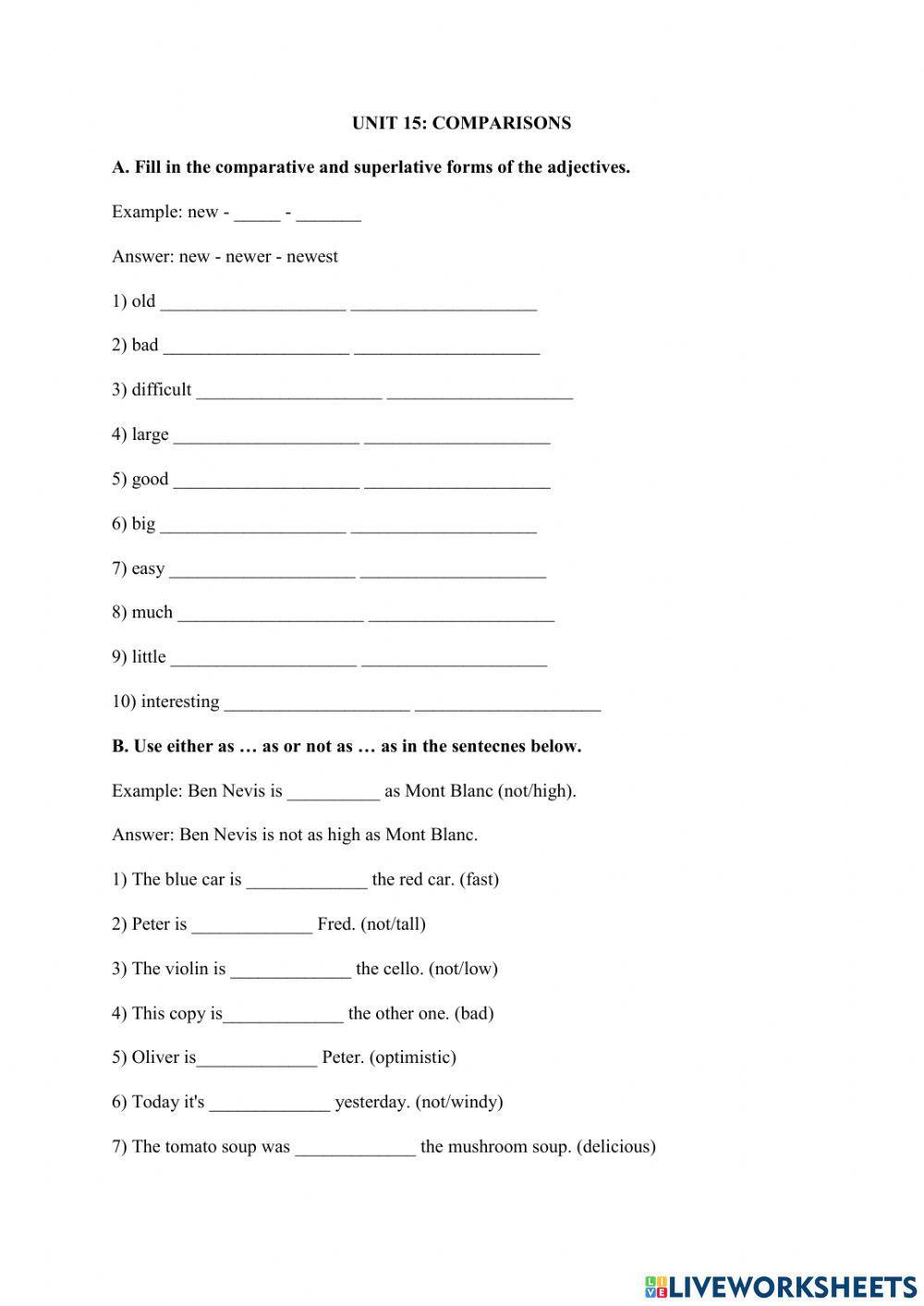 Comaprison interactive worksheet | Live Worksheets