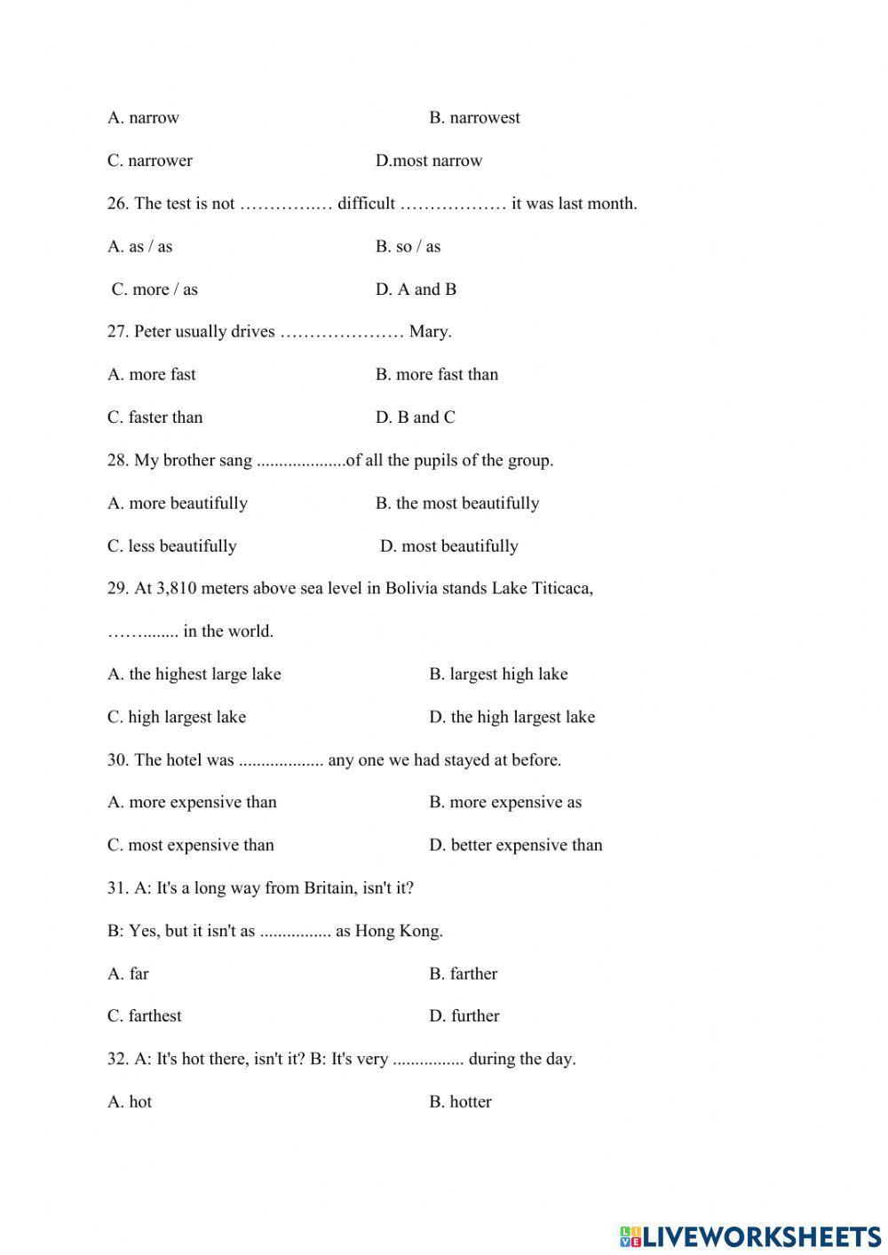 Comaprison interactive worksheet | Live Worksheets