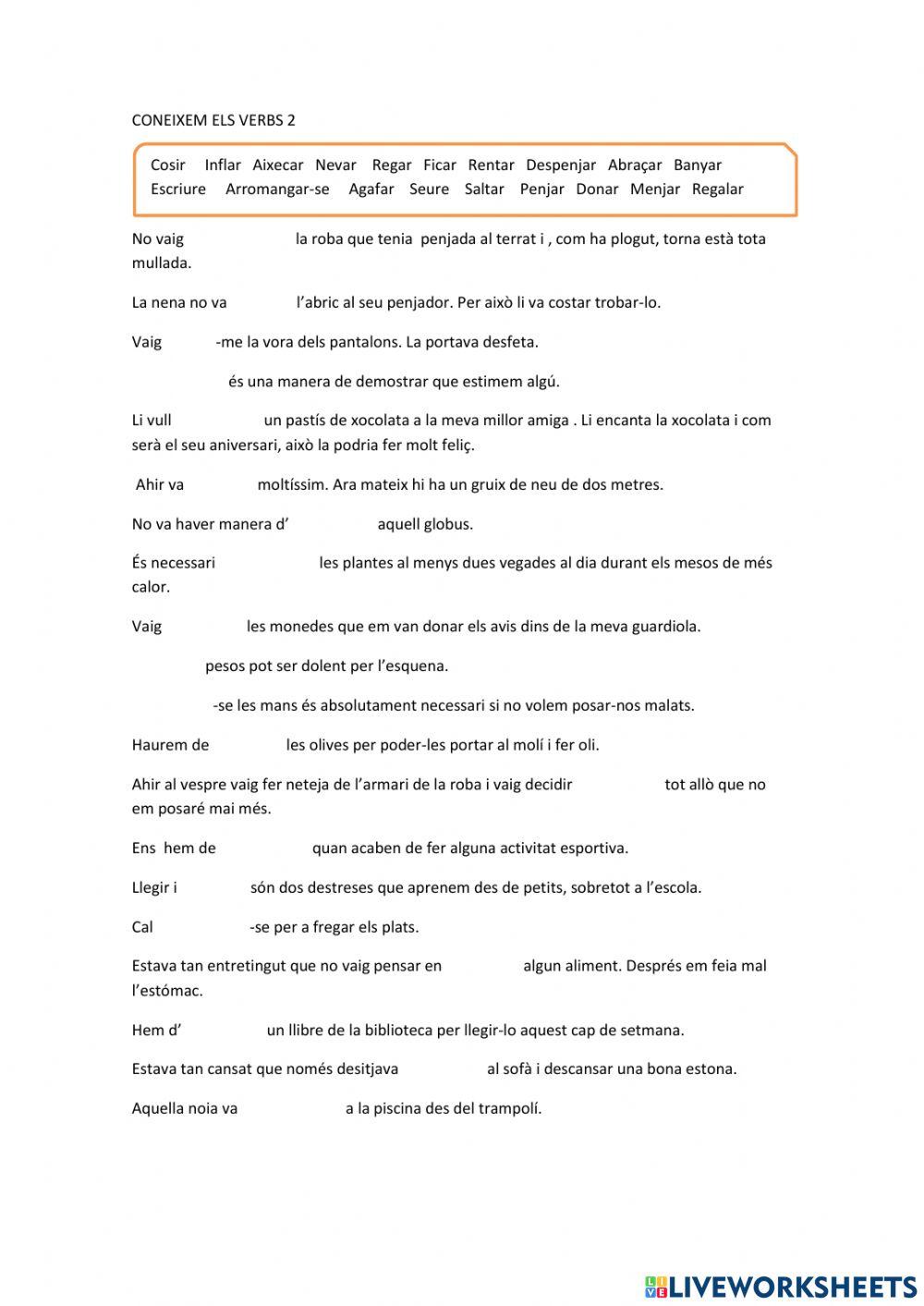 Coneixem els verbs 2 worksheet | Live Worksheets