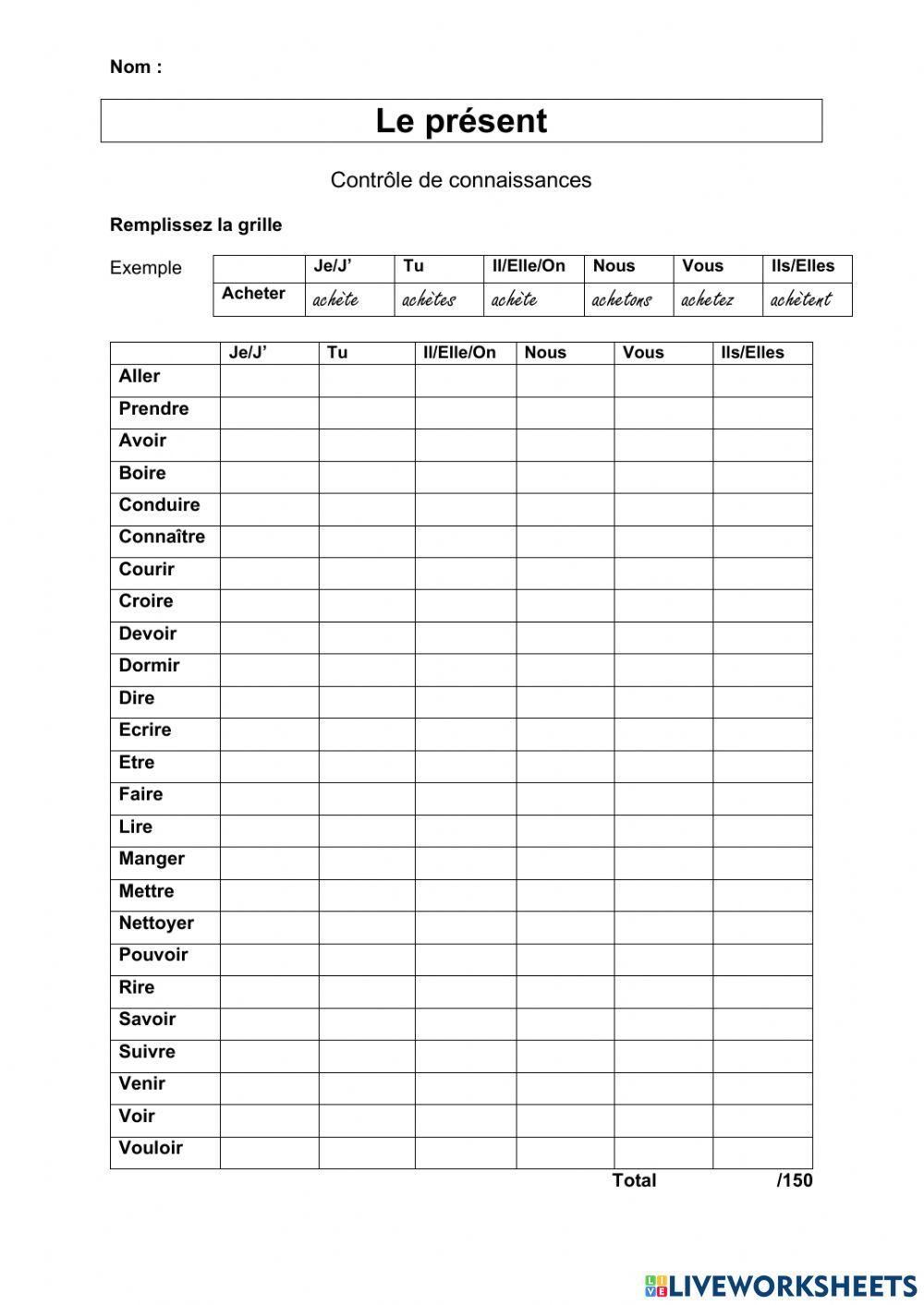 big table present tense online exercise for | Live Worksheets