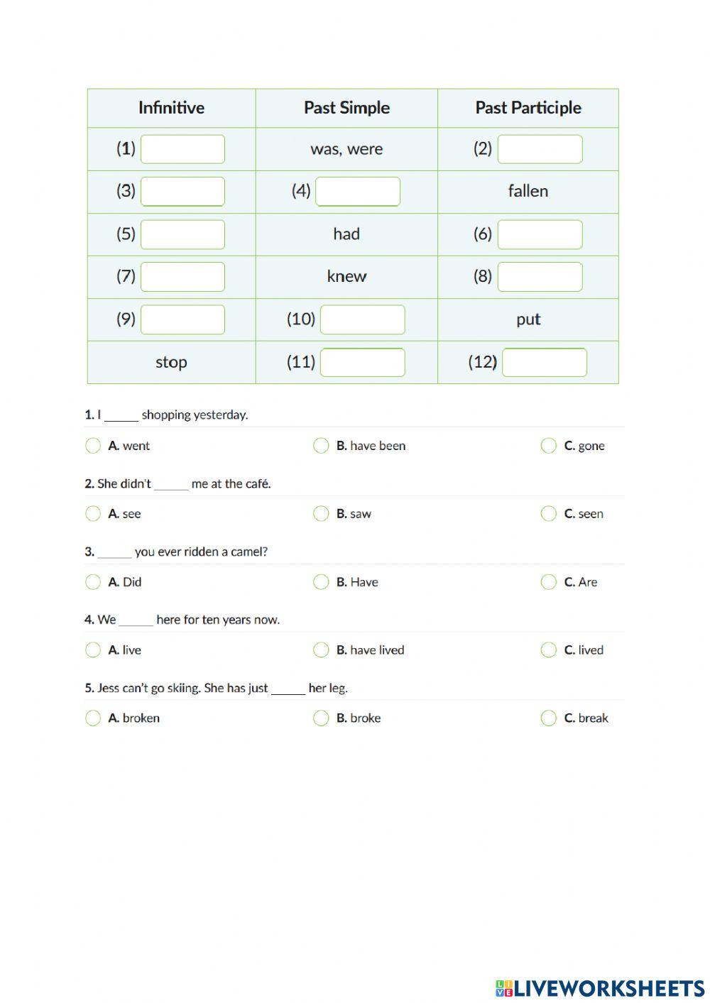 Present Perfect Past Simple exercise for 4 | Live Worksheets