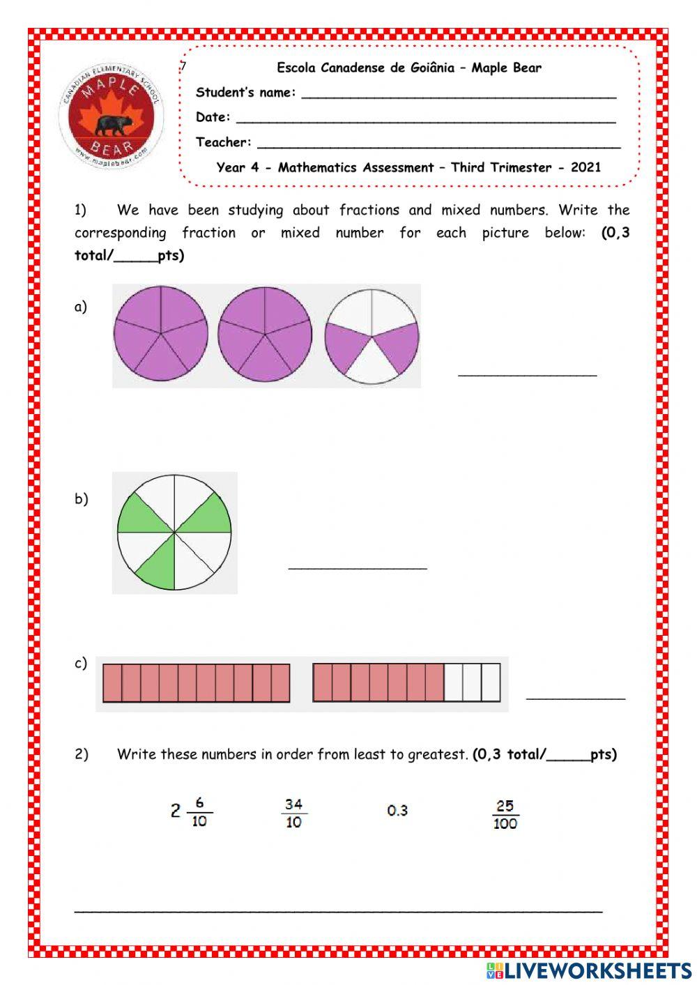 3rd Trimester Y4 Math Assessment online exercise for | Live Worksheets