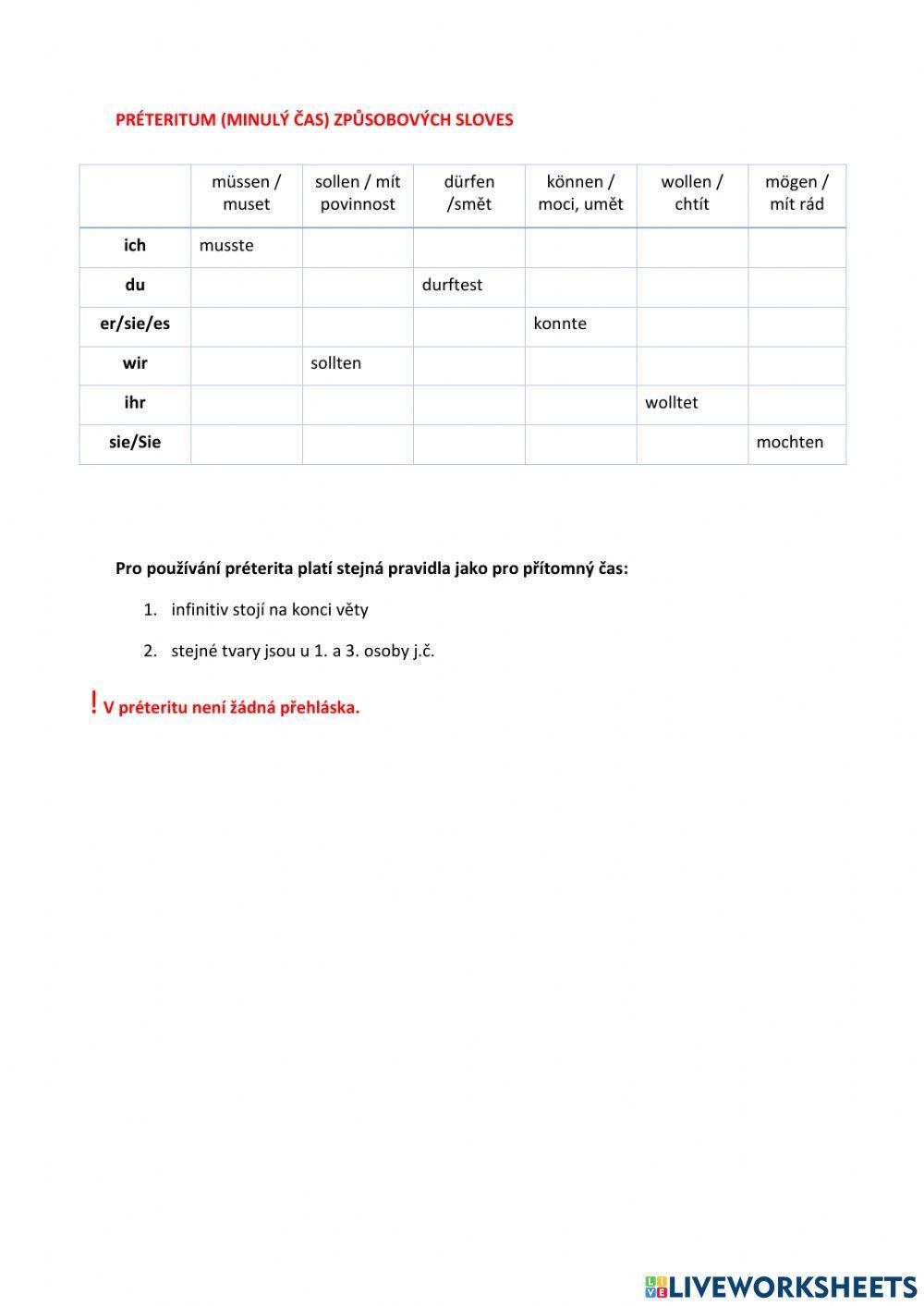 Modalverben- PRÉTERITUM online exercise for | Live Worksheets