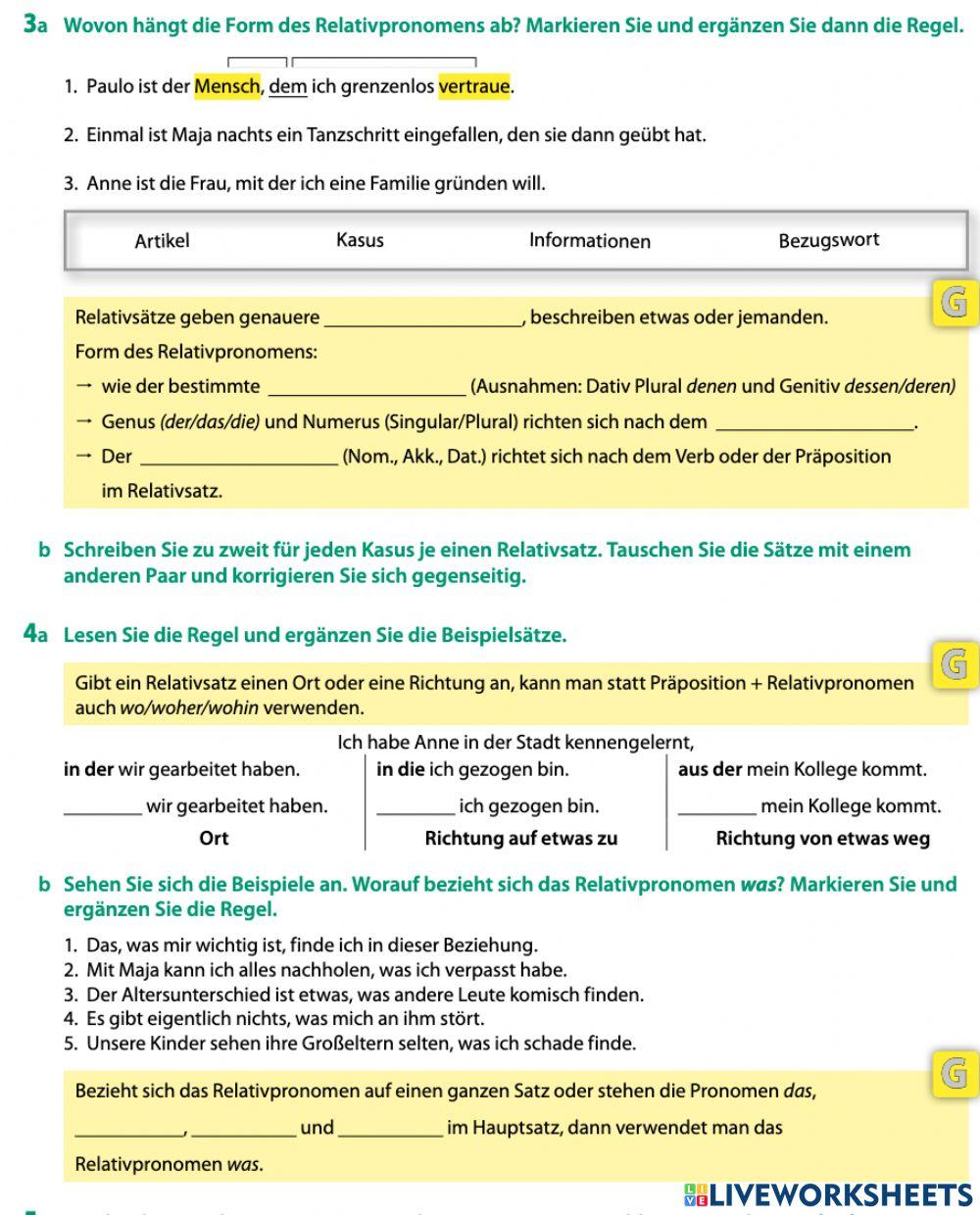 Relativsatz | Free Interactive Worksheets | 1649328