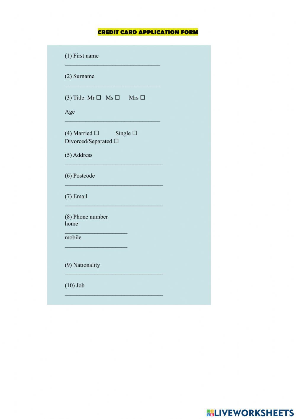 Form interactive exercise | Live Worksheets