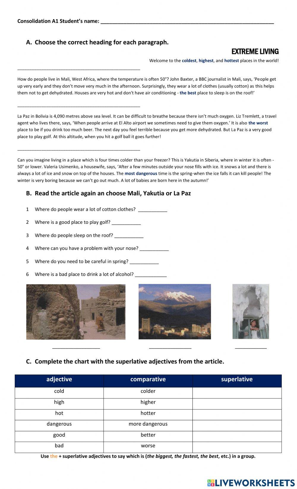 Extreme living | Free Interactive Worksheets | 1650267