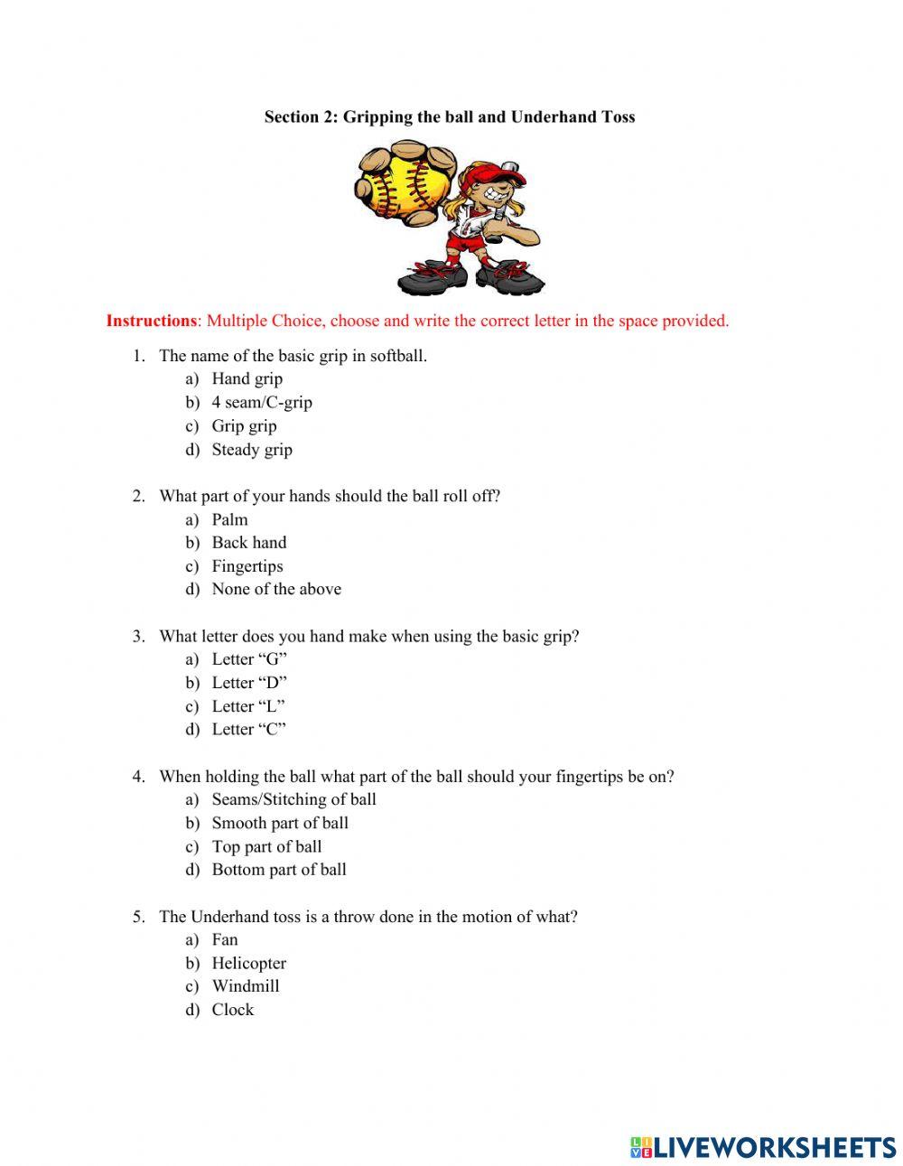 Albury Sayle Softball Test online exercise for | Live Worksheets