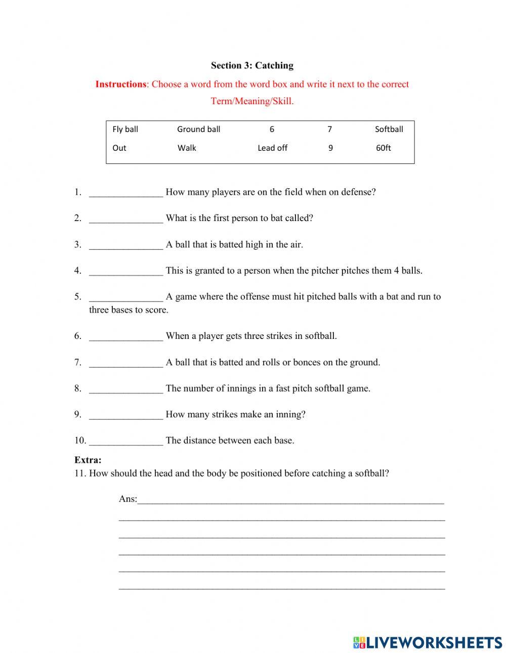 Albury Sayle Softball Test online exercise for | Live Worksheets