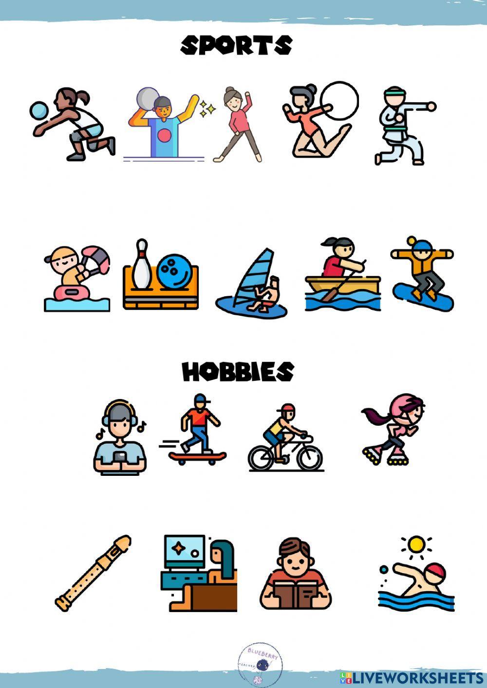 Sports and hobbies names worksheet | Live Worksheets