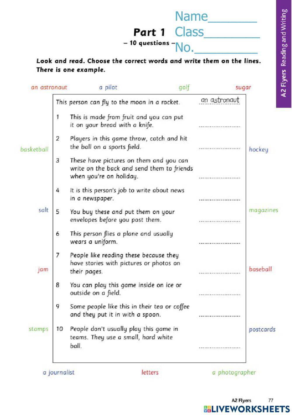 Reading A2 Flyers P4 online exercise for | Live Worksheets
