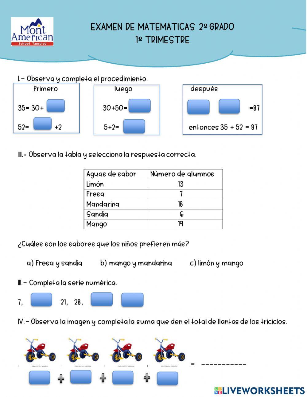 Examen de matematicas interactive activity for PRIMARIA | Live Worksheets