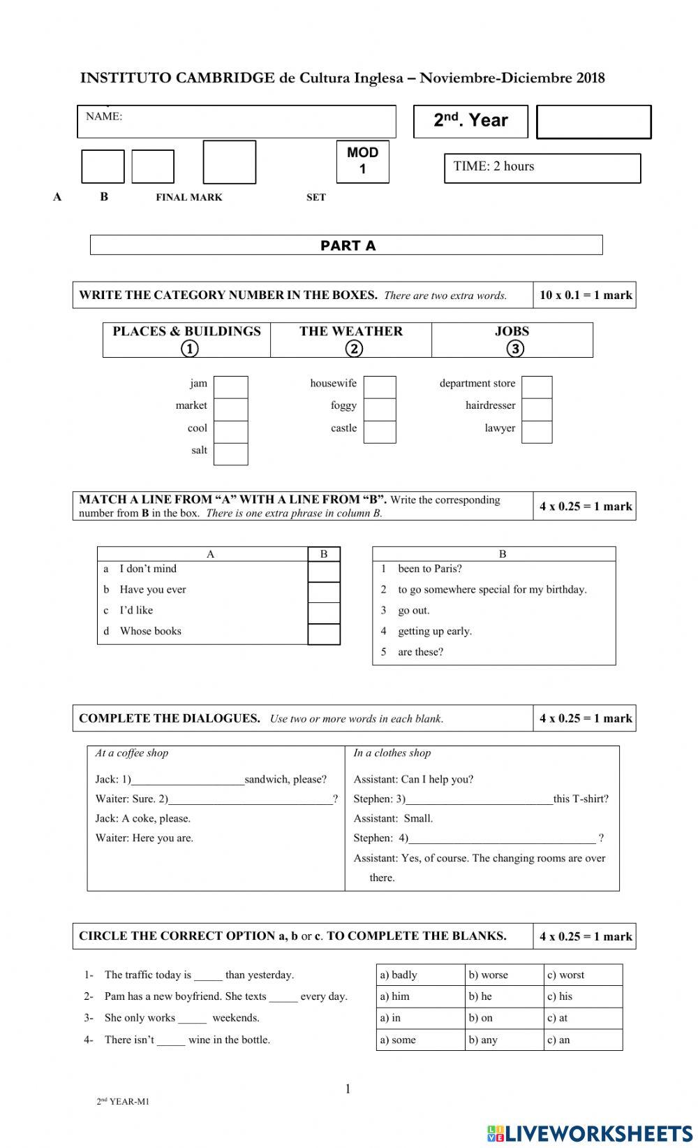 2nd year worksheet | Live Worksheets
