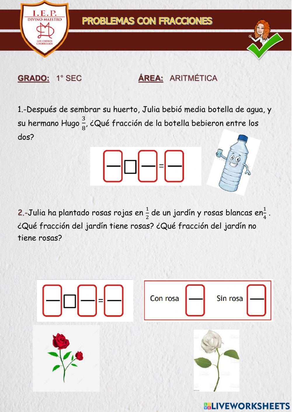 Problemas con fracciones activity for ARITMÉTICA | Live Worksheets
