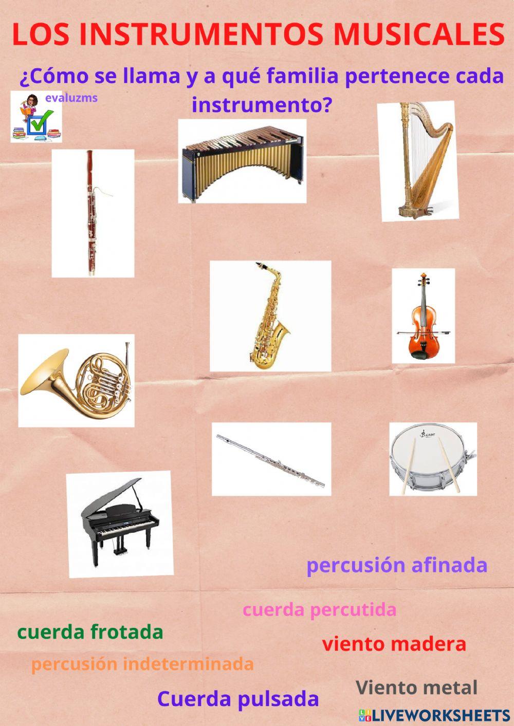 Reconocer instrumentos y familias worksheet | Live Worksheets
