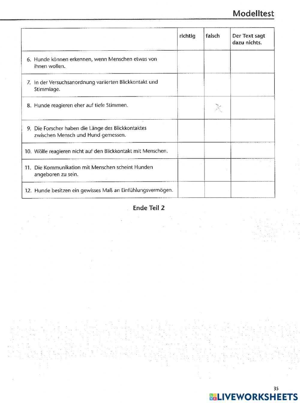 Training DSD II Leseverstehen Modelltest online exercise for | Live ...