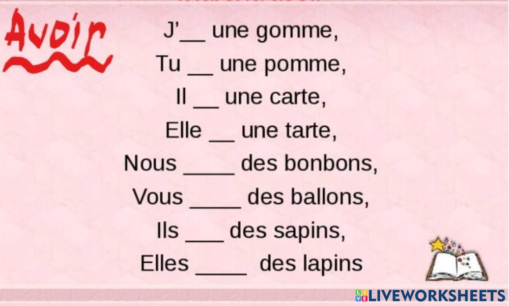 LE VERBE AVOIR 2592311 | Елена Тюрина | Live Worksheets