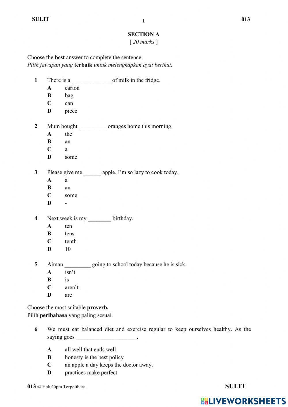Year 4 assessme… | Free Interactive Worksheets | 1651538