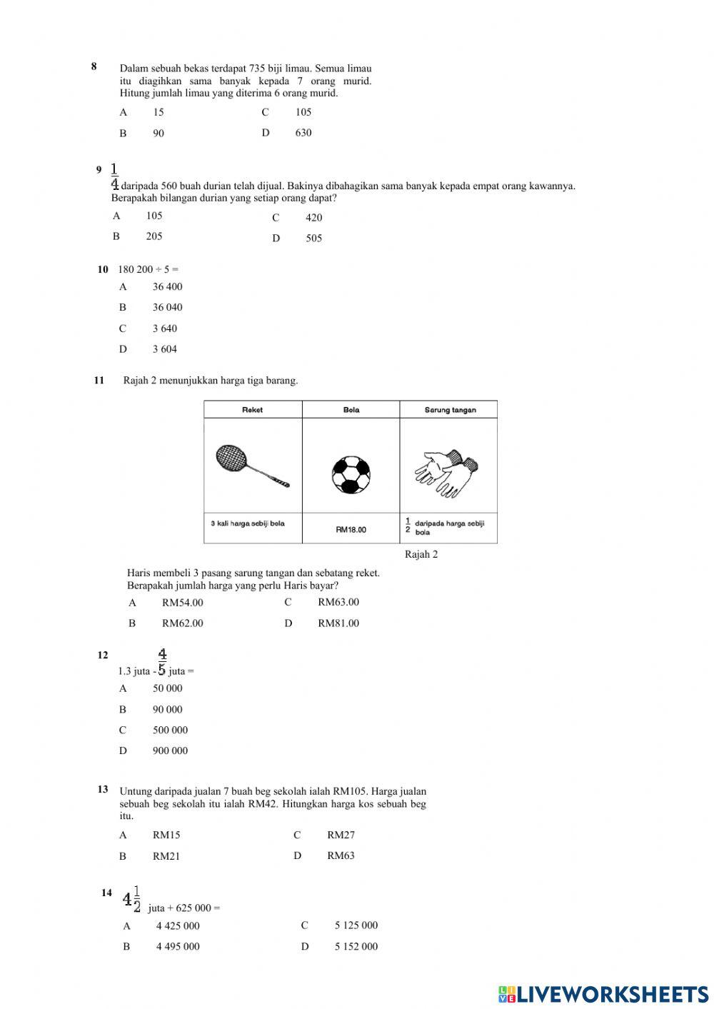 Kertas 1 online exercise for TAHUN 6 | Live Worksheets