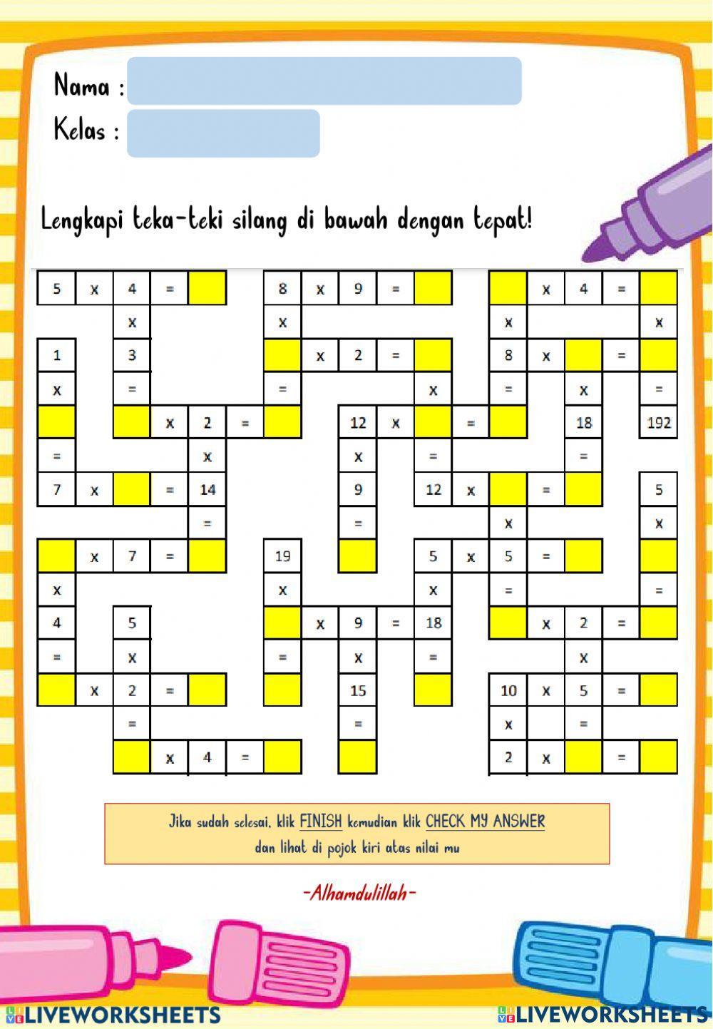 Teka Teki Silang Perkalian Kelas 3 Worksheet Teka Teki Matema Theme Route