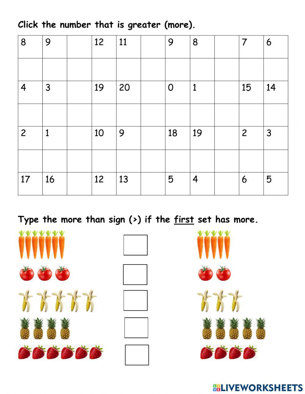 Comparing numbe… | Free Interactive Worksheets | 1651847