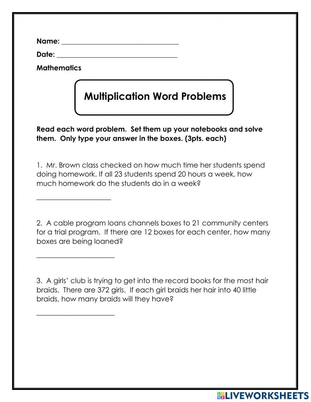 Multiplication Word Problems 1651866 | D Armbrister
