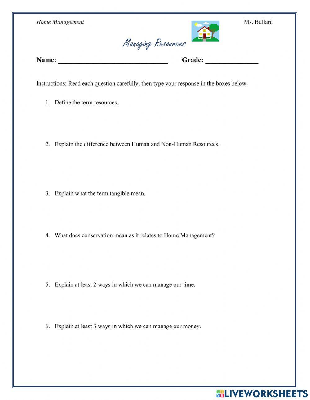 Managing Resources activity | Live Worksheets