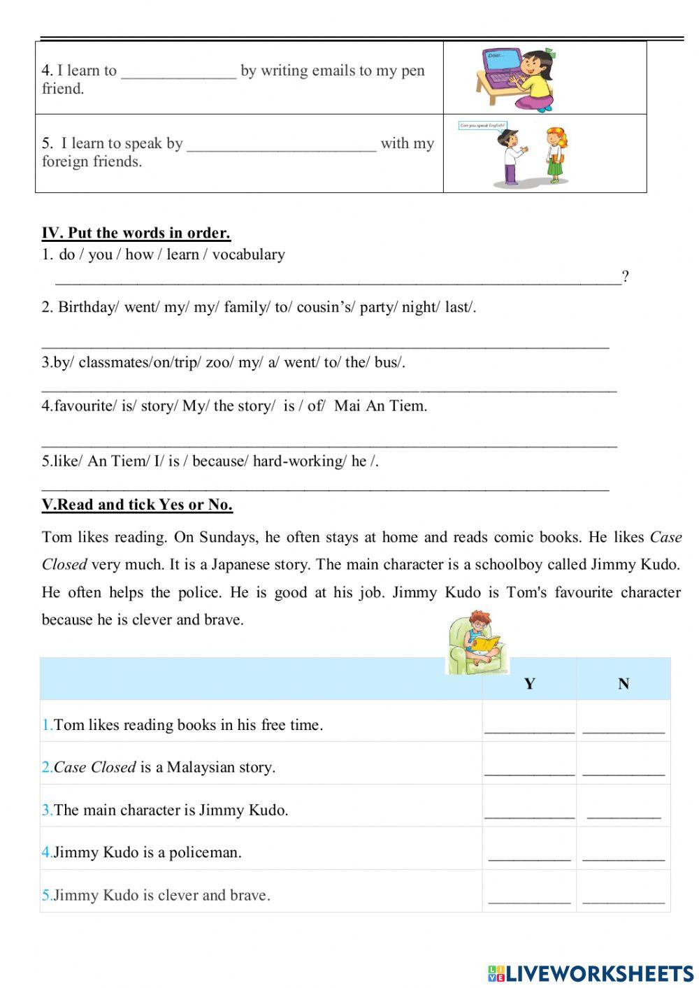 Mini test 5 exercise | Live Worksheets
