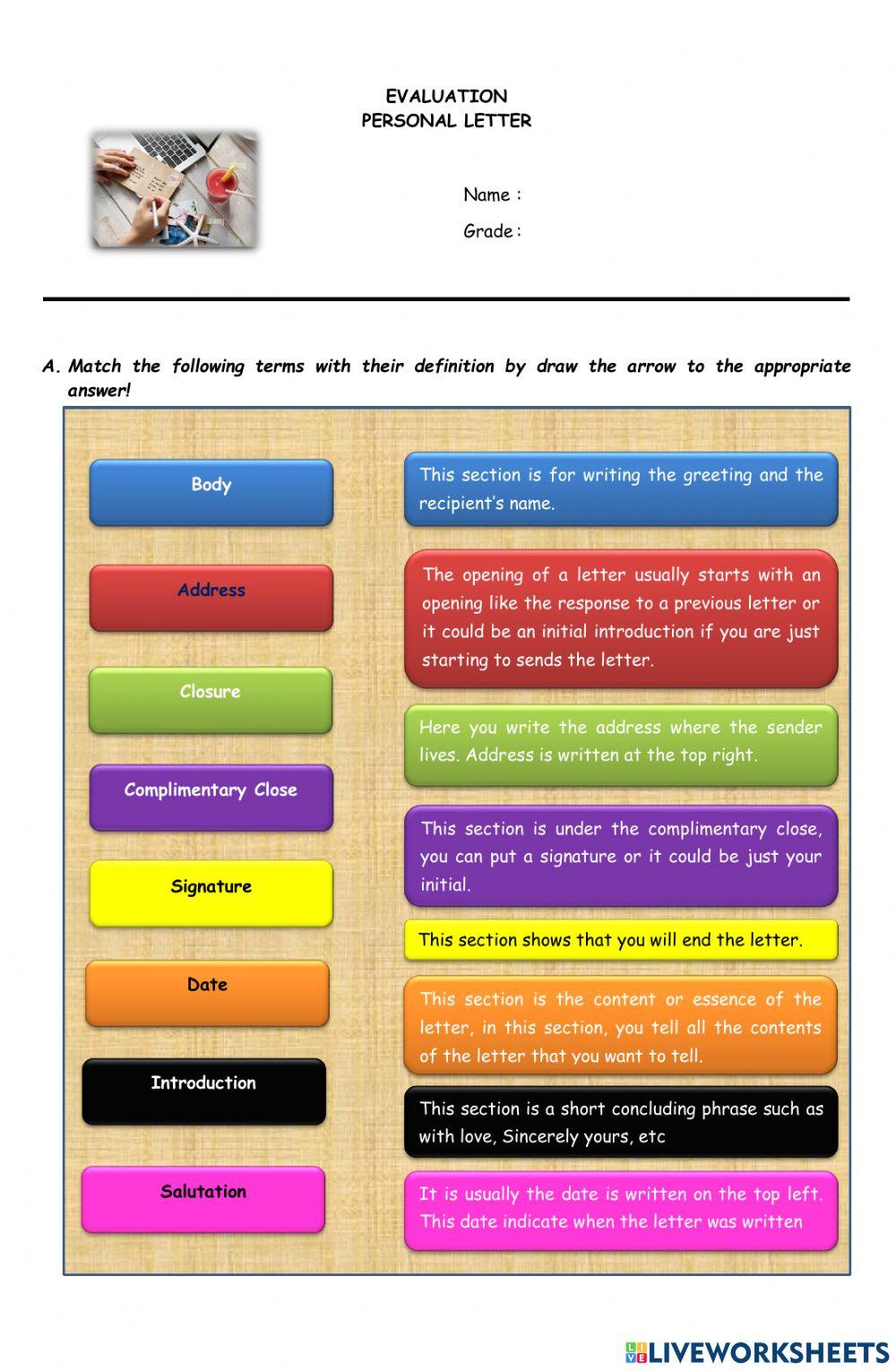 Personal Letter activity for Grade XI | Live Worksheets