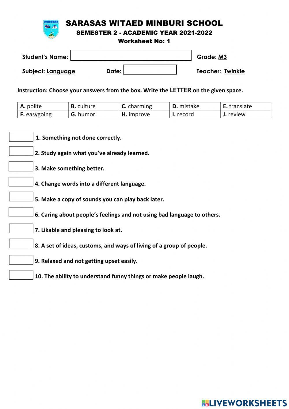 M3 (2ND SEMESTER) | Miss_Twinkle23 | Live Worksheets