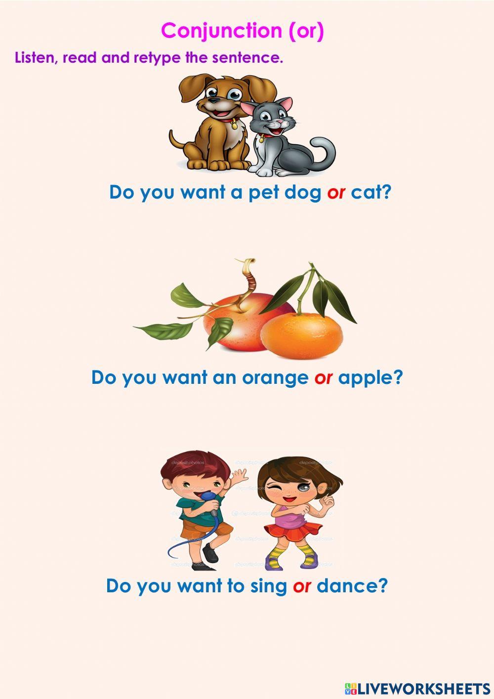 Conjunction (or) | purple_butterfly | Live Worksheets