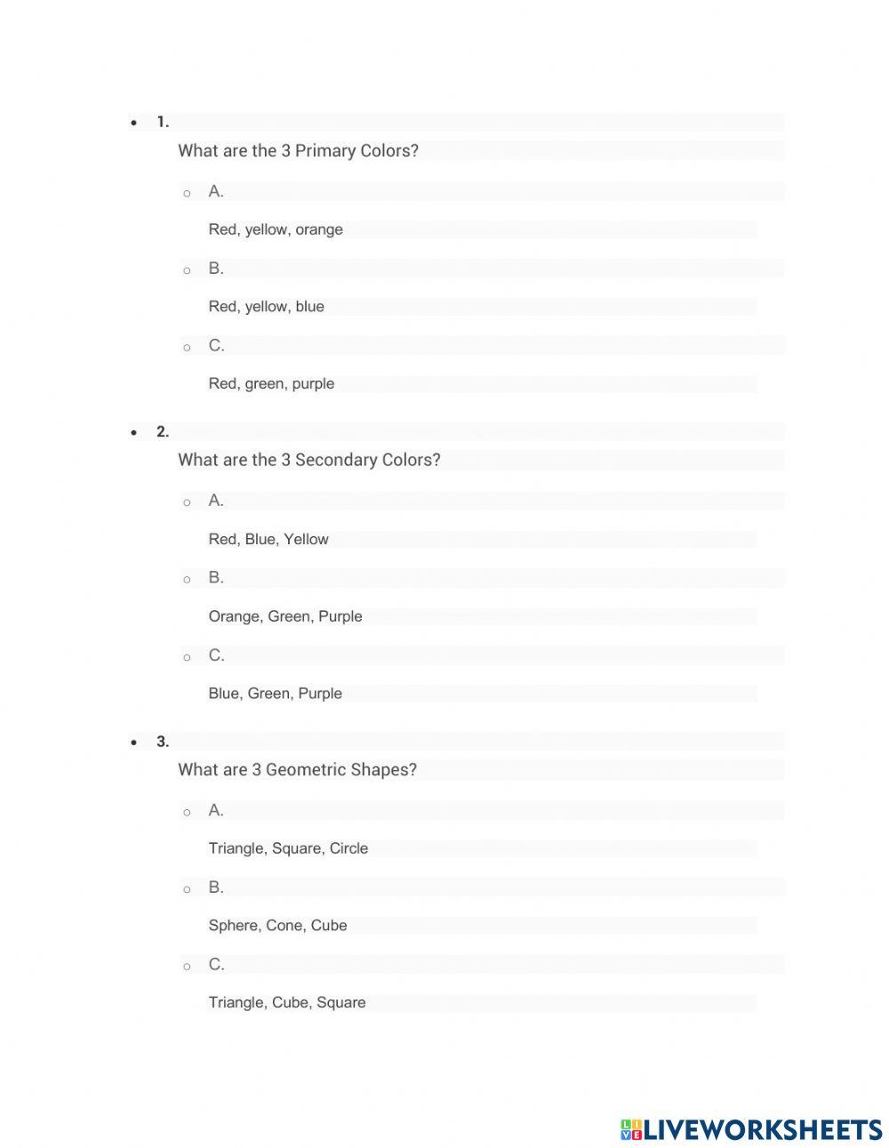 Basic art worksheet | Live Worksheets