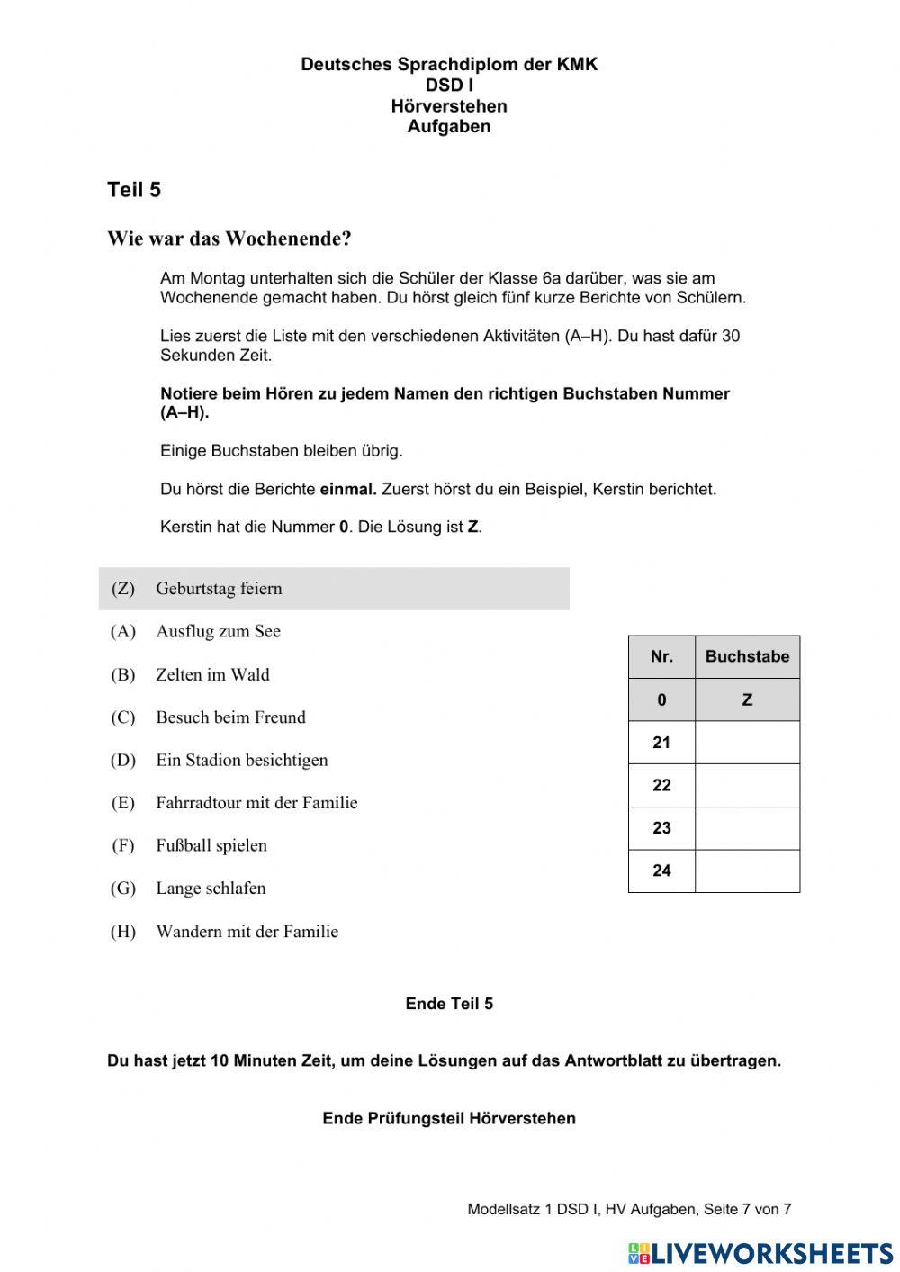 1653365 | Hörverstehen DSD Modellsatz 1 | GraciaBorko
