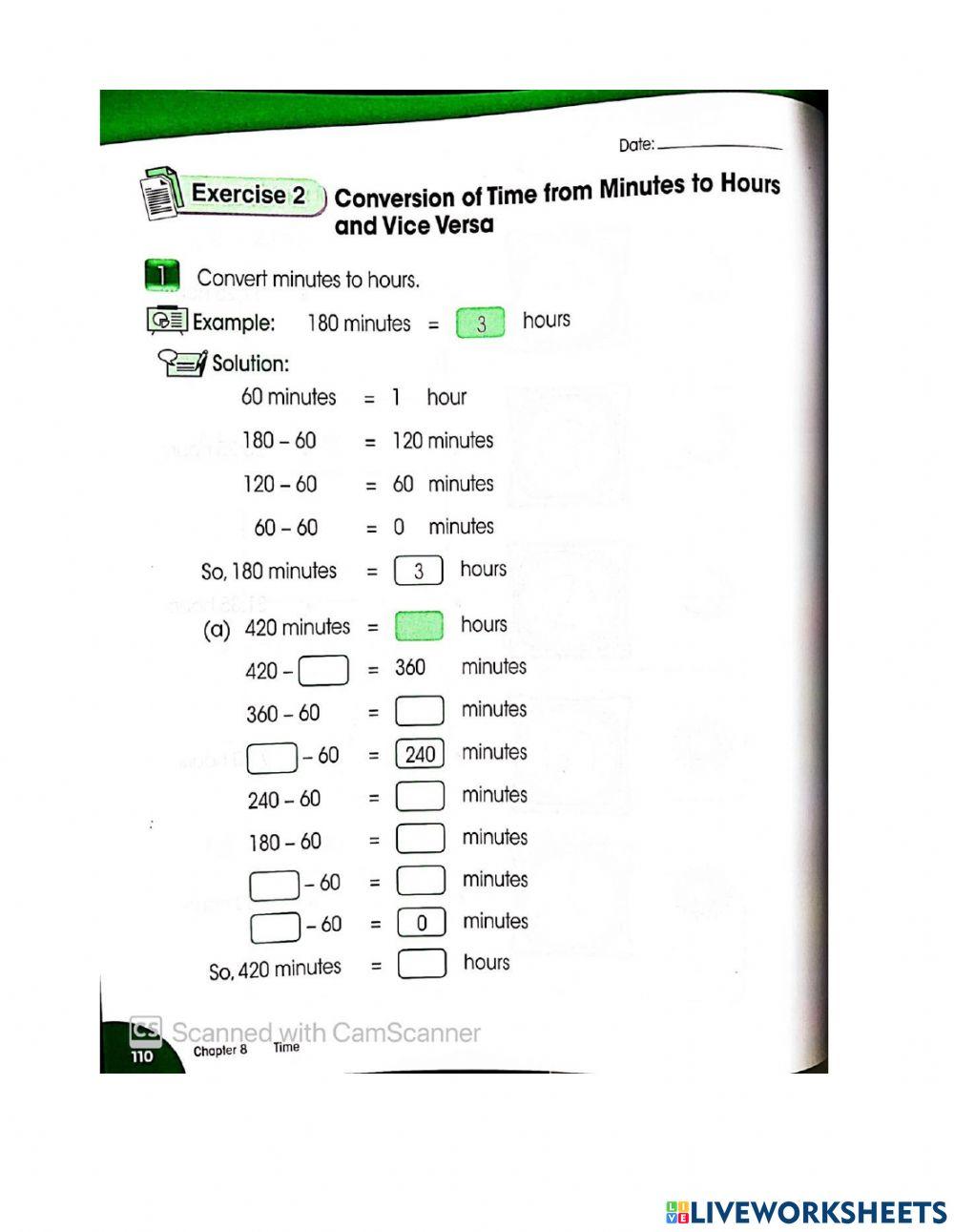 Conversion of Time (Minutes-Hours) online exercise for | Live Worksheets