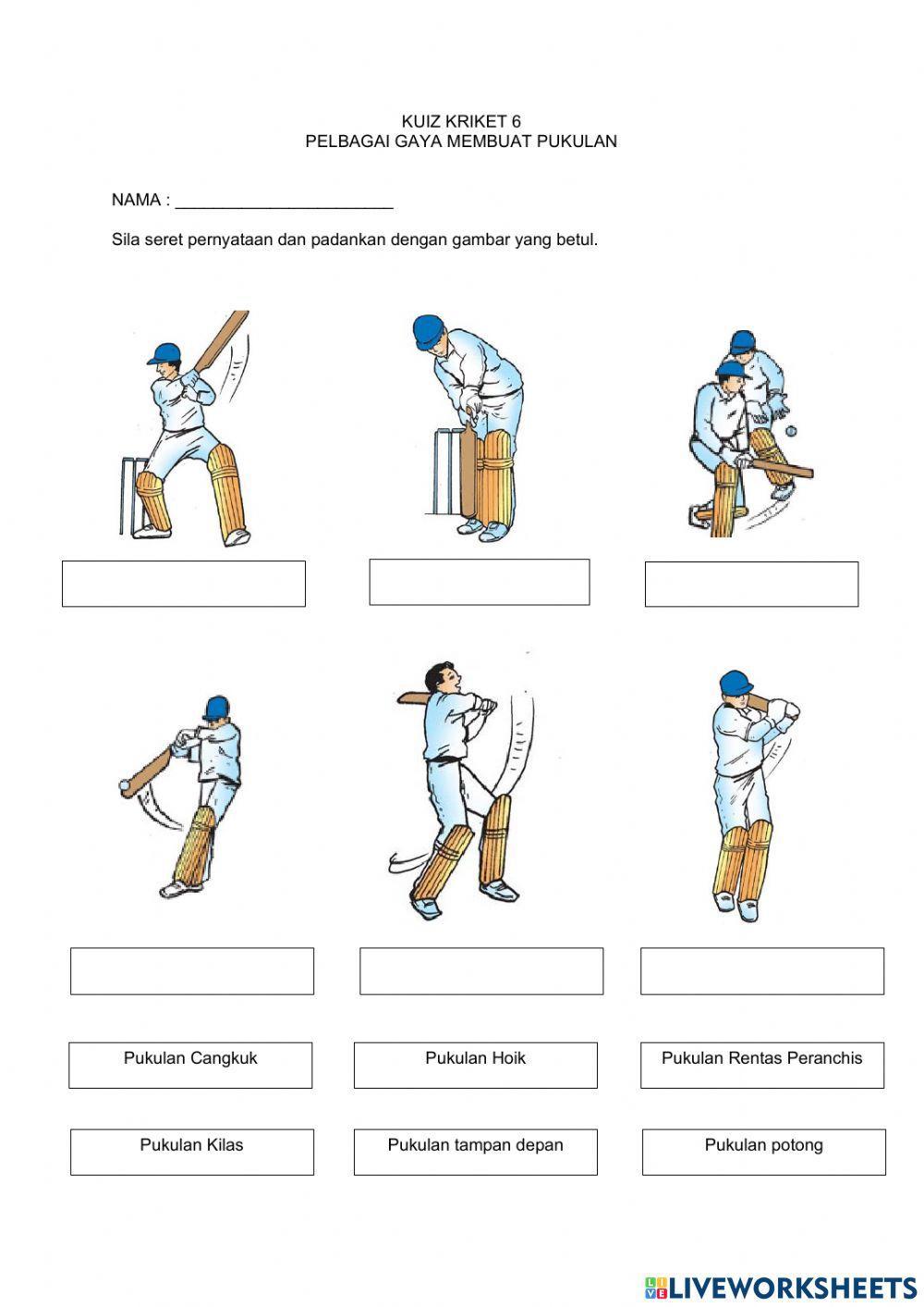Pukulan kriket worksheet | Live Worksheets