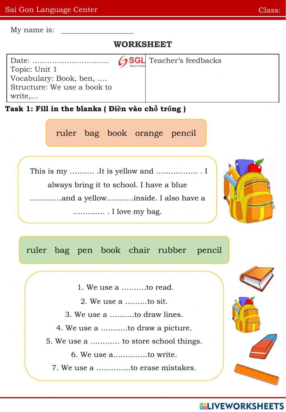 School things online exercise for ffs1 | Live Worksheets