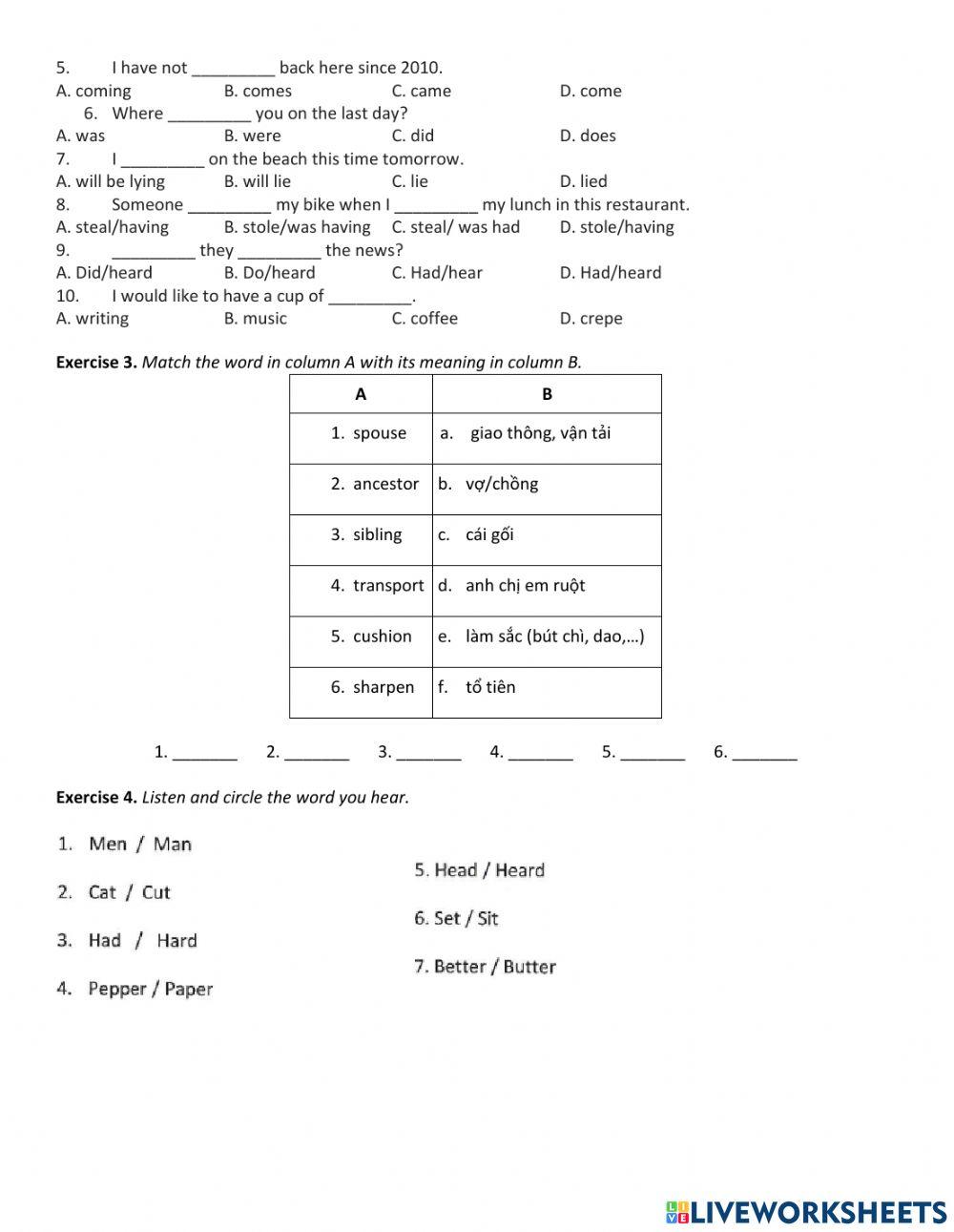 Lesson 3 - HW worksheet | Live Worksheets