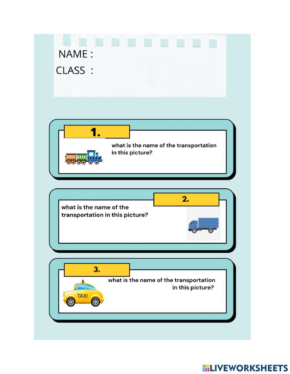 Transportation online exercise for GRADE 2 | Live Worksheets