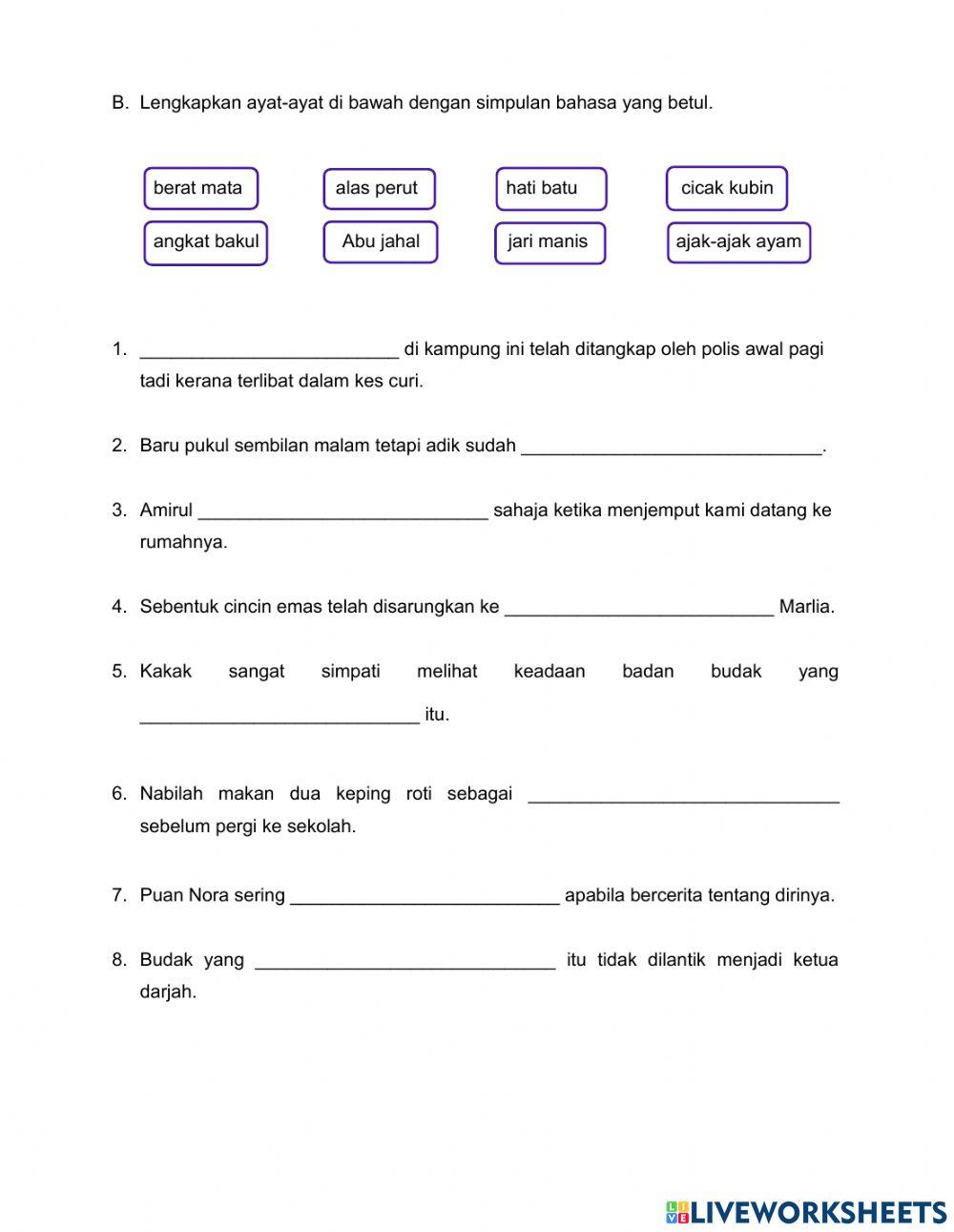 Latihan Ulangkaji Simpulan Bahasa Tahun 3 Online Exercise For Live