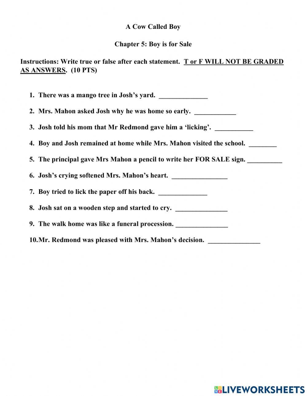 A Cow Called Bo… | Free Interactive Worksheets | 6778500