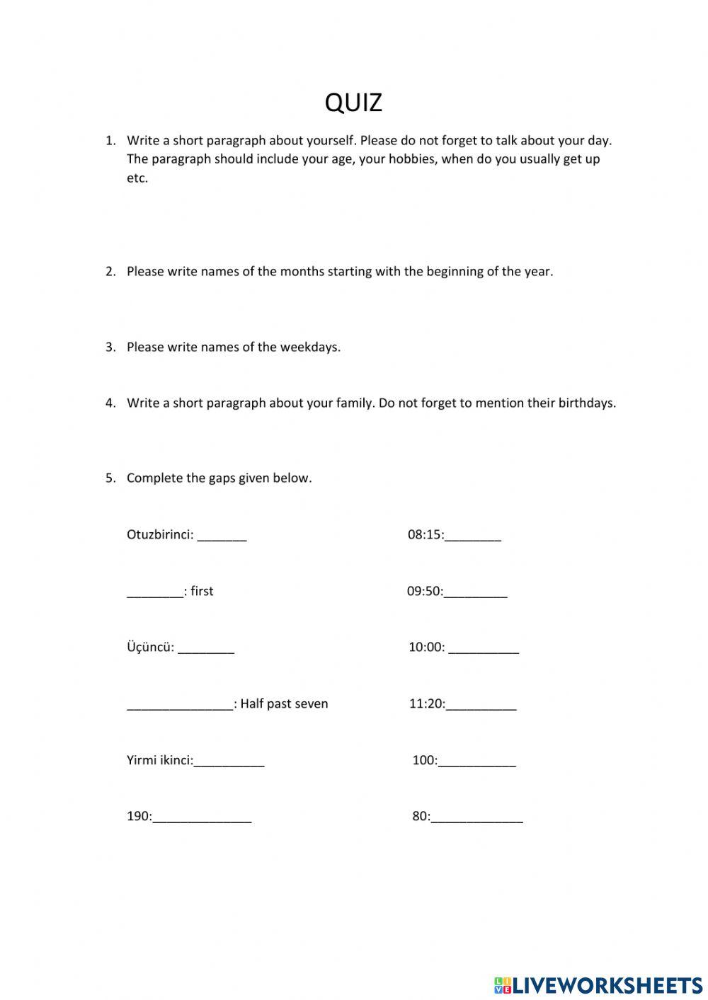 Beginner quiz worksheet | Live Worksheets