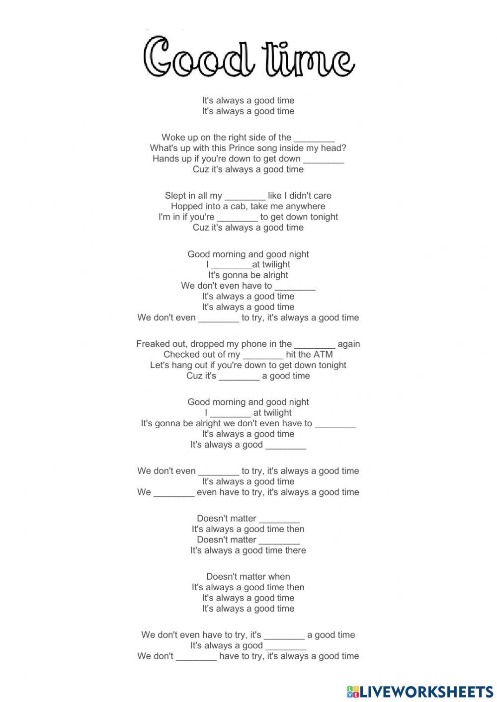 Good time song worksheet | Live Worksheets