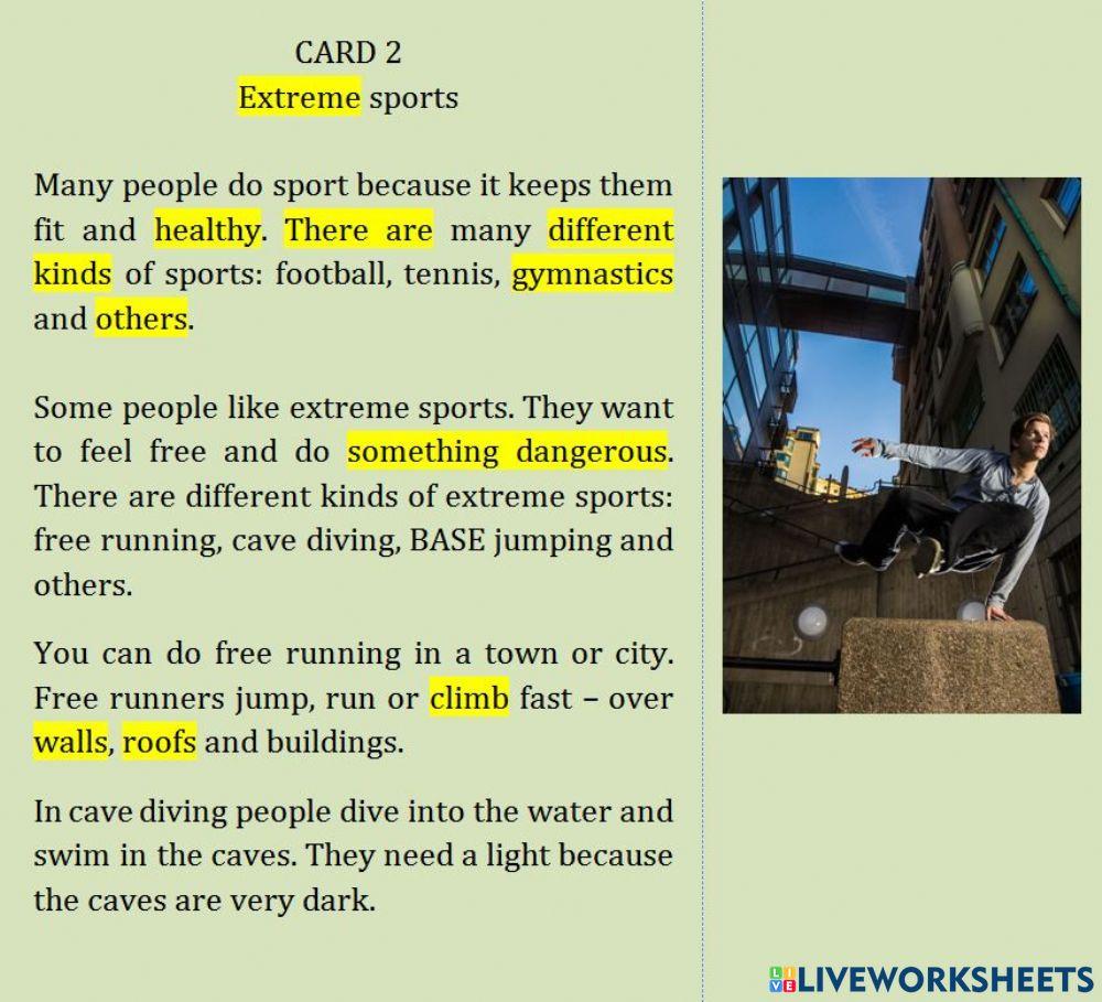 Topic Extreme sports worksheet | Live Worksheets