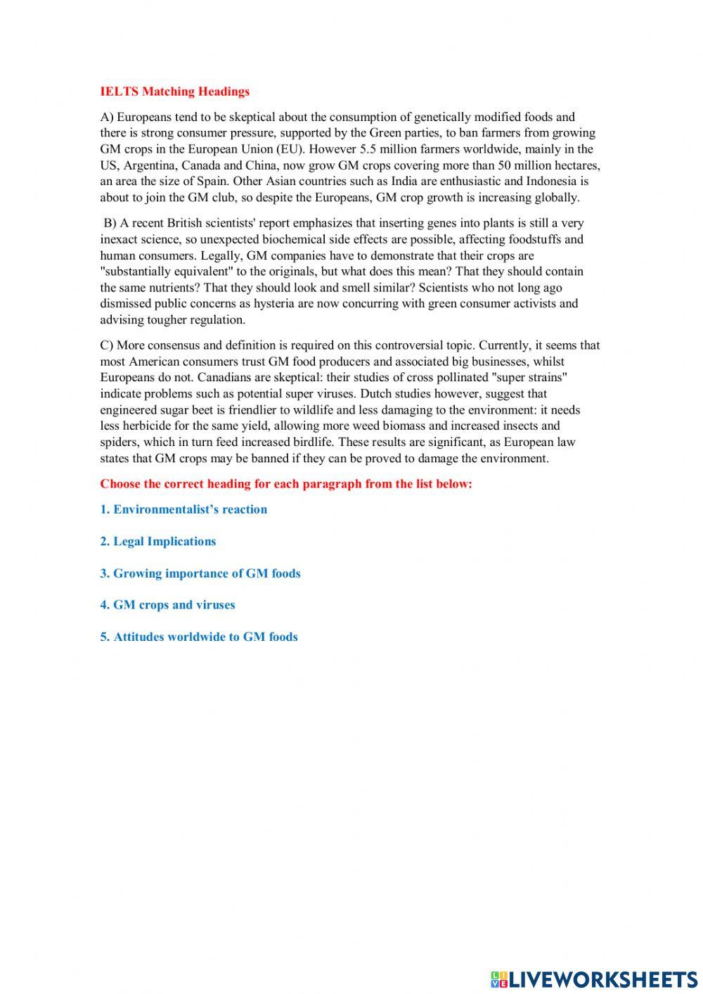 1654712 | IELTS Matching Heading Exercise | mayumeche