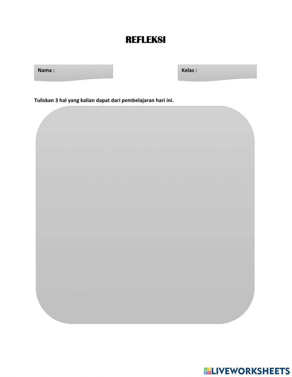 Refleksi 1654843 | Rida Ansari Indah | Live Worksheets