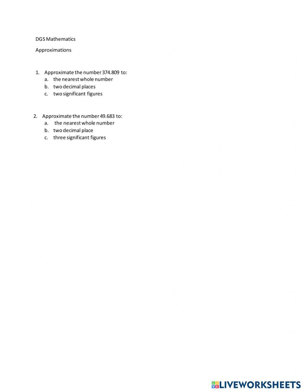 Approximations online exercise for | Live Worksheets