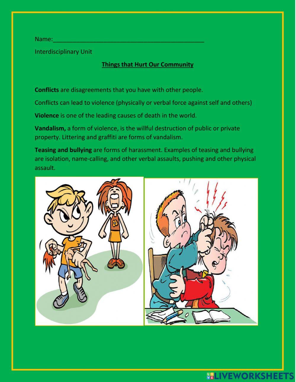 hurt our community online exercise for | Live Worksheets