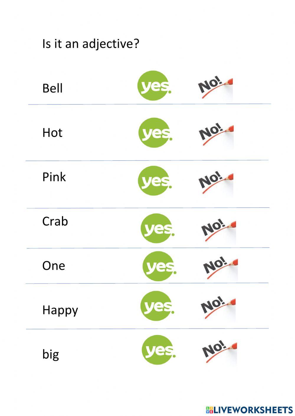 Is it an adjective? worksheet | Live Worksheets