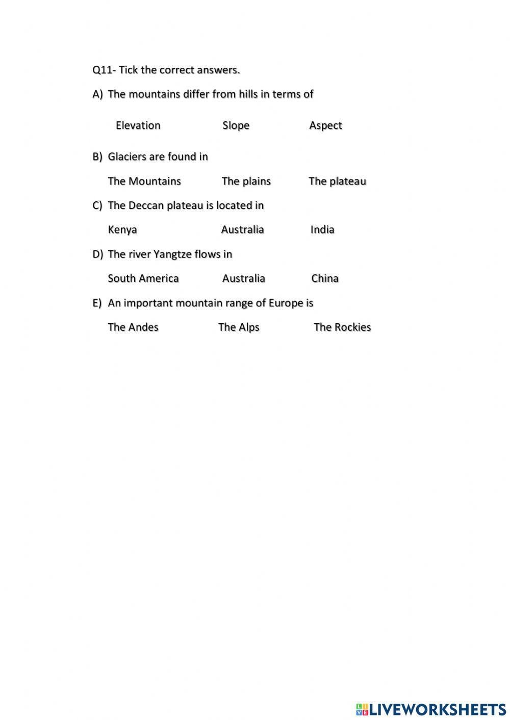 Major Landforms of the Earth online exercise for | Live Worksheets