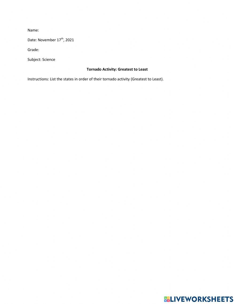 Tornado Activity online exercise for | Live Worksheets