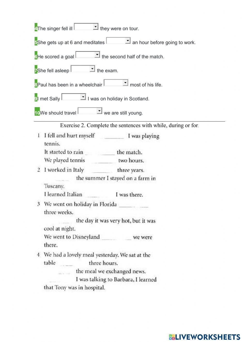 For While Durin… | Free Interactive Worksheets | 1655149